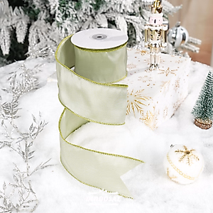 DINDOSAL Sage Green Christmas Ribbon Wired 2.5" x 10 Yard Dusty Green Wired Ribbon Green Wired Ribbon for Christmas Tree Decorations, Topper Bows, Wreaths, Crafts, Home Decor, Gift Wrapping