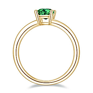 AFFY 6x8MM Emerald Cut Simulated Green Emerald Solitaire Ring in 14K Yellow Gold Over Sterling Silver (2.50 Carat) Ring Size-7