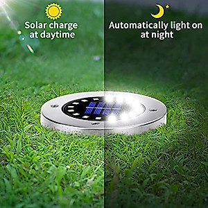 NFESOLAR Solar Lights Outdoor with 16 LEDs, Bright Solar Ground Lights Outdoor Waterproof Solar Disk Lights for Pathway Garden Yard Lawn Walkway Driveway (White 8 Pack)