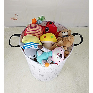 ACMUUNI 19.7" Round Canvas Large Clothes Basket Laundry Hamper with Handles,Waterproof Cotton Storage Organizer Perfect for Kids Boys Girls Toys Room, Bedroom, Nursery,Home,Gift Basket(Grey Star)
