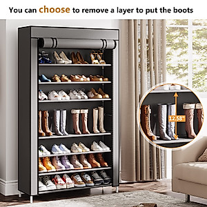 Tribesigns 10 Tier Shoes Rack with Cover, Shoes Racks Organizer for Closet, Black Vertical Shoe Shelf for Entryway,50 Pair Large Shoe Stand, Non-Woven Shoe Storage Cabinet (Grey)