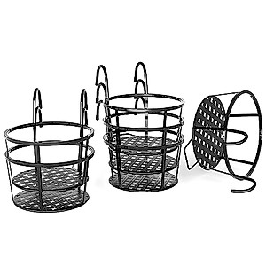 CADANI Iron Hanging Plant Holder Over The Rail Metal Fence Planters, Hanging Bucket Flower Pot Holder for Patio Balcony Outdoor Plants - Pack of 6 (Black)