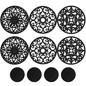 Studio Cornelia's 6 Decorative Heat Resistant Silicone Trivet Mats for Hot Pots, Pans and Dishes + 4 Coasters - Trivets Protect a Kitchen Table, Quartz Counter or Large Countertops from Heat