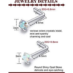 Prjndjw 20G Nose Rings Studs Surgical Steel Nose Studs Glow Dark Heart Opal CZ Flower Nose Piercing Jewelry Nose Rings for Women Straight Bend L Shaped Nose Rings 38Pcs 6.5mm Nose Piercing Kit