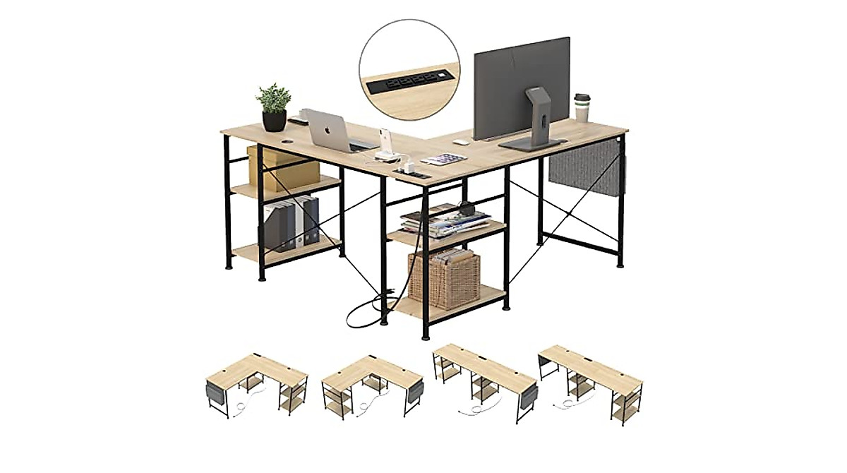Tbfit 95.2-Inch L-Shaped Desk with Storage & Power Outlets
