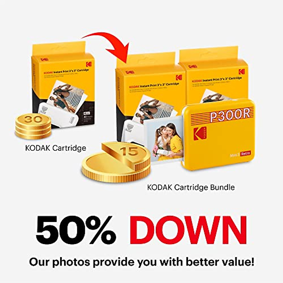 KODAK Mini 3 Retro 4PASS Portable Photo Printer (3x3 inches) + 8 Sheets, Black