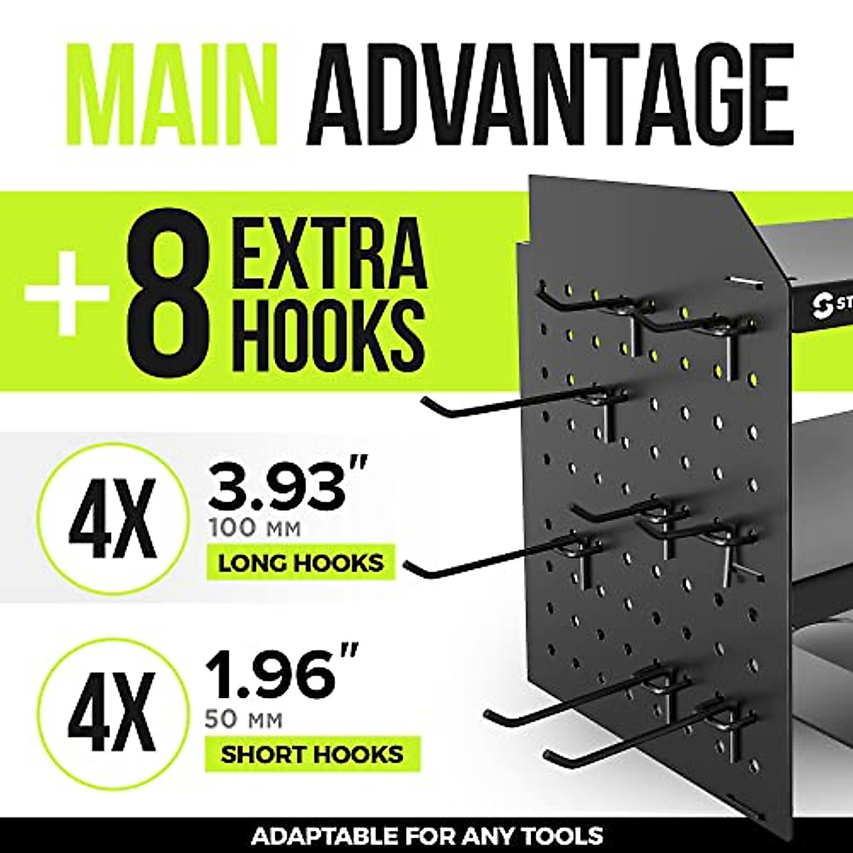 STURDY Power Tool Organizer Wall Mount - Heavy Duty Garage Organizer - Drill Holder - Tool Storage Rack for Handheld and Power Tools - Drill Storage Rack for Garage Organization (8 hooks)