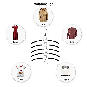 Nature Smile 2 Pack 5 in 1 Anti Slip Clothes Hangers,Space Saver Magic Metal Hangers,Multi Layers Wardrobe Clothes Rack,Heavy Duty Metal Blouse Hanger Closet Storage Organizer