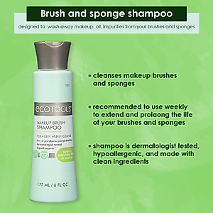 Ecotools Cruelty Free and Eco Friendly Makeup Brush Cleansing Shampoo, 6 Ounce; Wash Away Surface Makeup, Oil, and Impurities from Brushes (Pack of 2)