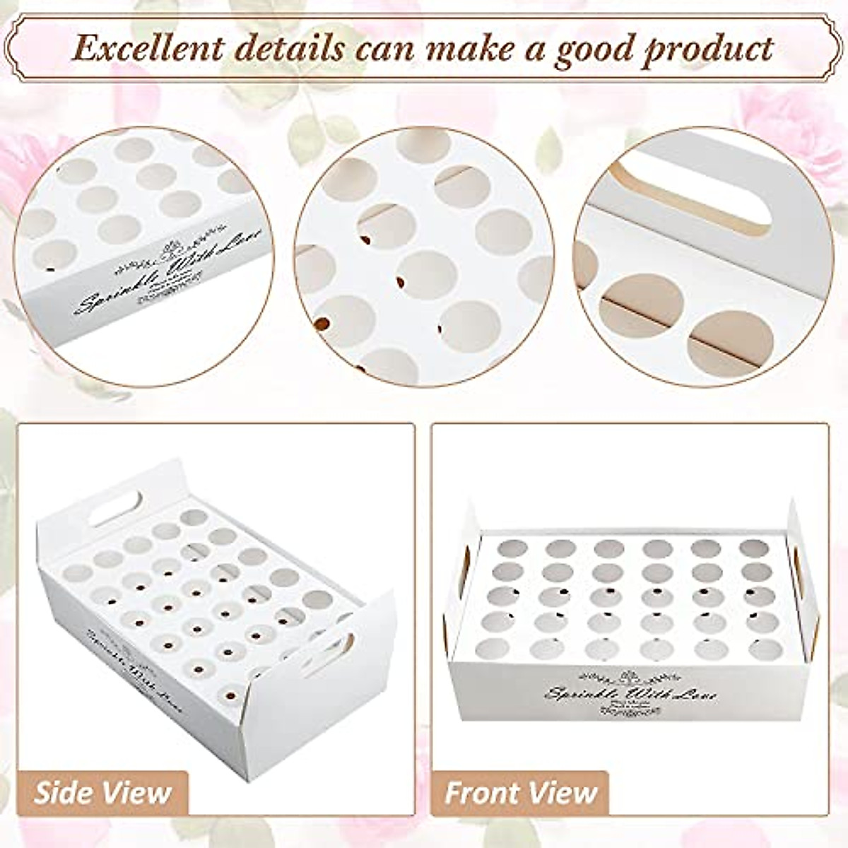 30 Pcs Party Confetti Cone Holder Box Set Stand Tray Box Petals Bouquet Candy Wedding Confetti Cones Confetti Cone Holder Favor Include Ropes, Adhesive Stickers Box and Tray