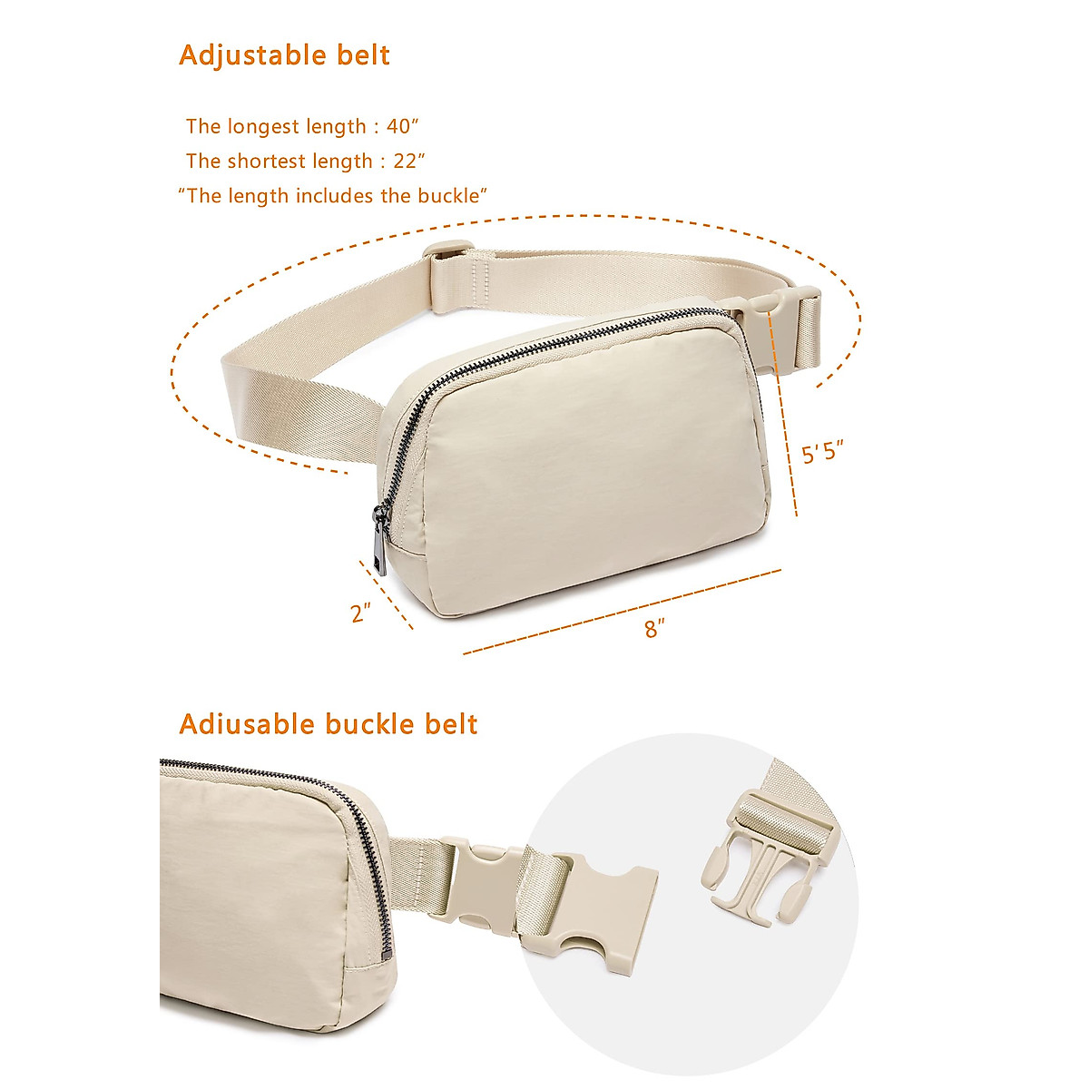 Origiwish Fanny Packs for Women Men Mini Belt Bag Waist Pack with Adjustable Strap for Running Travel Casual Hiking Cycling (Beige)