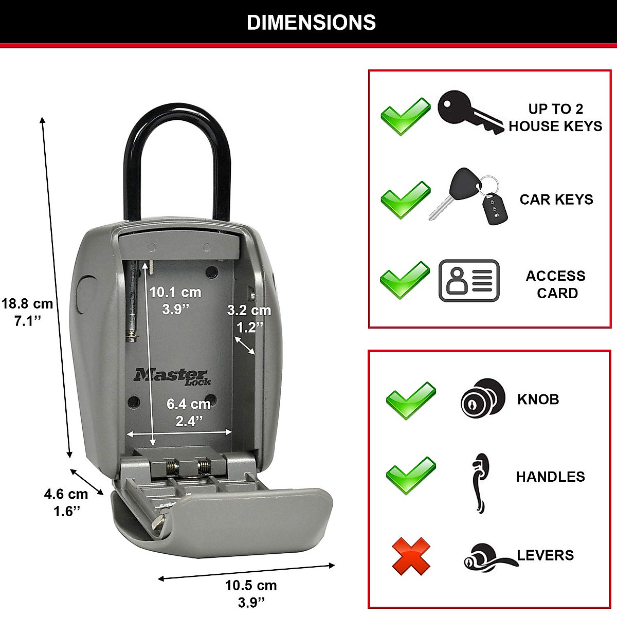 Master Lock Heavy Duty Key Lock Box, Outdoor Lock Box for House Keys, Key Safe and Combination Lock, 5 Key Capacity, 5414EC