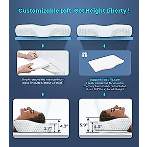Octifie Adjustable Cervical Pillow for Neck and Shoulder Pain Relief, 5x Support Memory Foam Pillows for Sleeping, Orthopedic Contour Traction Pillow Odorless, Bed Pillow for Side Back Stomach Sleeper