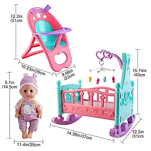 deAO Baby Doll Set with Crib Bed High Chair Stroller Baby Doll Accessories 20 Pieces Play Set Birthday for Girls Boys Kids