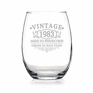 Vintage 1983 Wine Glass - 41Th Birthday Gift Aged To Perfection - 41Th Birthday Gifts For Men - Cheers To 41 Years Old - Wine Glass Him Dad Women Anniversary Retirement