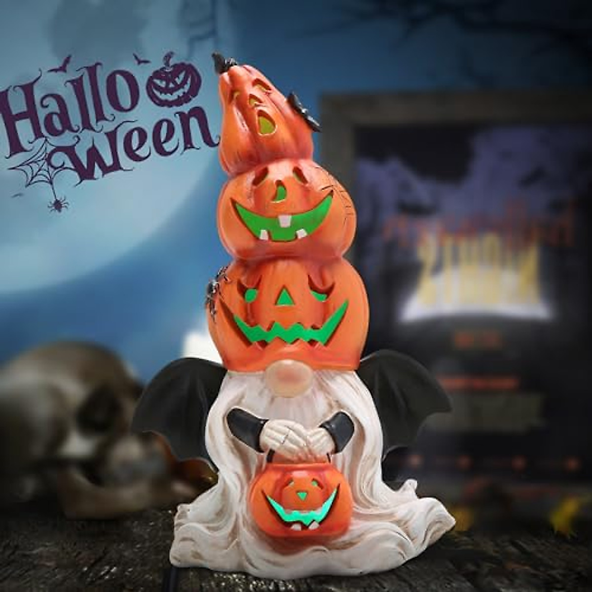 Hodao Mystical Stacked Pumpkin Gnomes Collectibles - Orange Halloween Decor for Home Fall Indoor