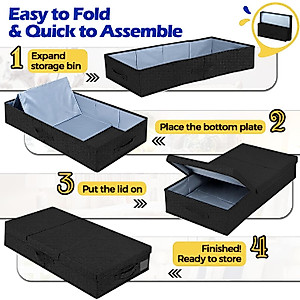 Under Bed Storage, Large Underbed Storage Containers with Lids, Foldable Clothes Storage Bins W/ Reinforced Handle for Bedroom Organization, Closet Organizers for Blanket, Shoe, Pillow -2 Pack, Black