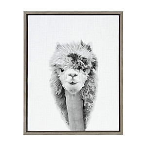 Kate and Laurel Sylvie Lionel Blotchy Alpaca Framed Canvas Wall Art by Simon Te of Tai Prints, 18x24 Gray, Adorable Animal Home Decor