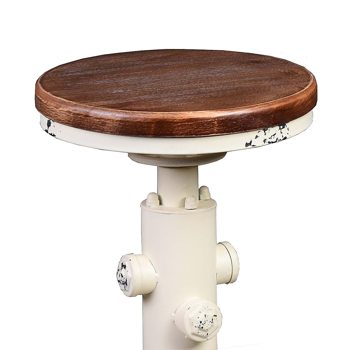 Topower Antique Vintage Industrial Barstool Solid Wood Water Pipe Fire Hydrant Design Cafe Coffee Industrial Bar Stool Set of 2 Antique White