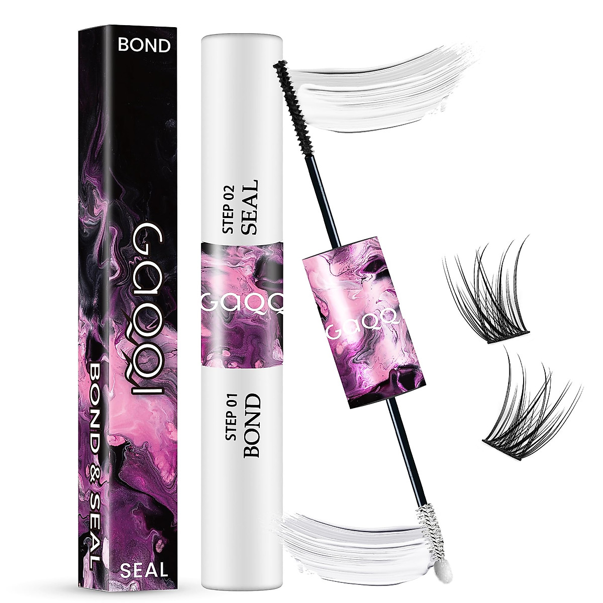 GAQQI Lash Bond and Seal, Lash Cluster Glue for DIY Lash Extensions, 48 Hours Long Lasting Waterproof Lash Adhesive Glue, Non-irritating Flase Lashes Glue for Sensitive Eyes (White Bond)