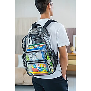 CAMTOP Clear Backpack Heavy Duty Transparent Bag See Through BookBag for Student School Work Festival Sport Travel (Black)