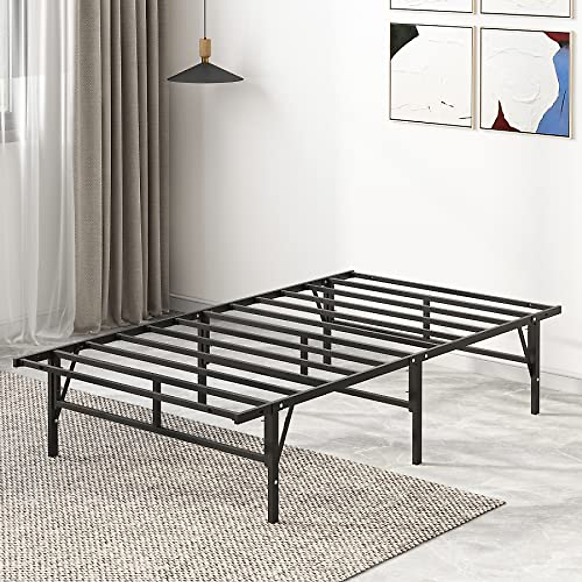 Saudism Metal Platform Bed Frame Twin Size, 14 Inch Black Bed Frame, Mattress Foundation, No Box Spring Needed, Easy Assembly and Storage, Foldable, Steel Slat Support, Twin