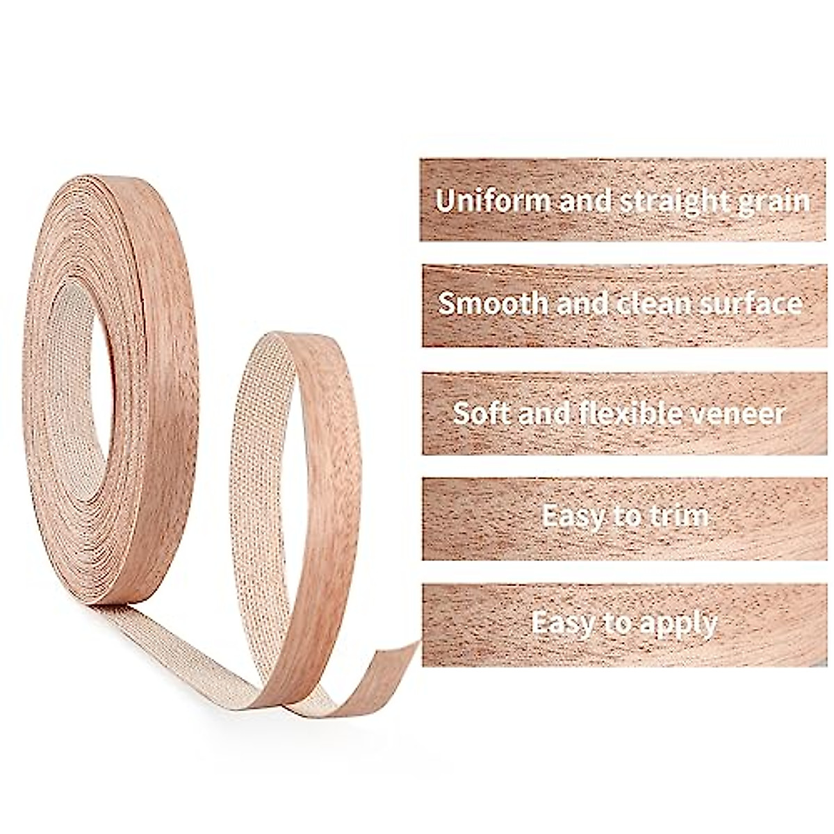 Skelang Okoume Edge Banding, 3/4" X 50' Wood Strip Preglued, Iron on Veneer Edging Tape for Cabinet, Table, Door