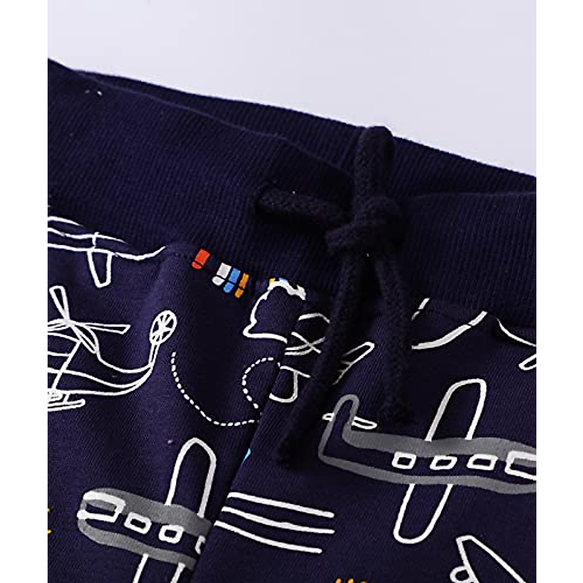 LOKTARC 2 Pack Litter Boys Jogger Pants Toddler Boys' Drawstring Elastic Waist Cotton Embroidery Sweatpants Aircraft Dinosaur 6-7 Years/Size 7T