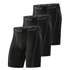 Runhit Men's Compression Shorts(3 Pack), Compression Spandex Yoga Shorts Underwear (black Grey, M)