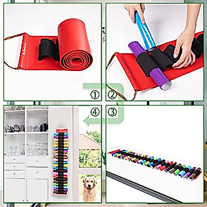 Hellpnoom Vinyl Roll Holder and Craft Room Organizer Hanging Diamond Painting Accessories Closet Door and Wall Mount Storage Rack 22 Adjustable Compartments (Red)