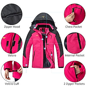 TBMPOY Women's Warm Winter Coats Waterproof Windproof Snow Jackets Insulated Fleece Rain Jacket for Skiing Outdoor Rose S