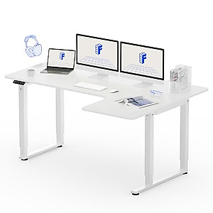 FLEXISPOT Dual Motor 4 Legs L Shaped Standing Desk Corner Desk Computer Electric Sit Stand Up Desk Height Adjustable Desk Home Office Table with Splice Board, 63x43 White