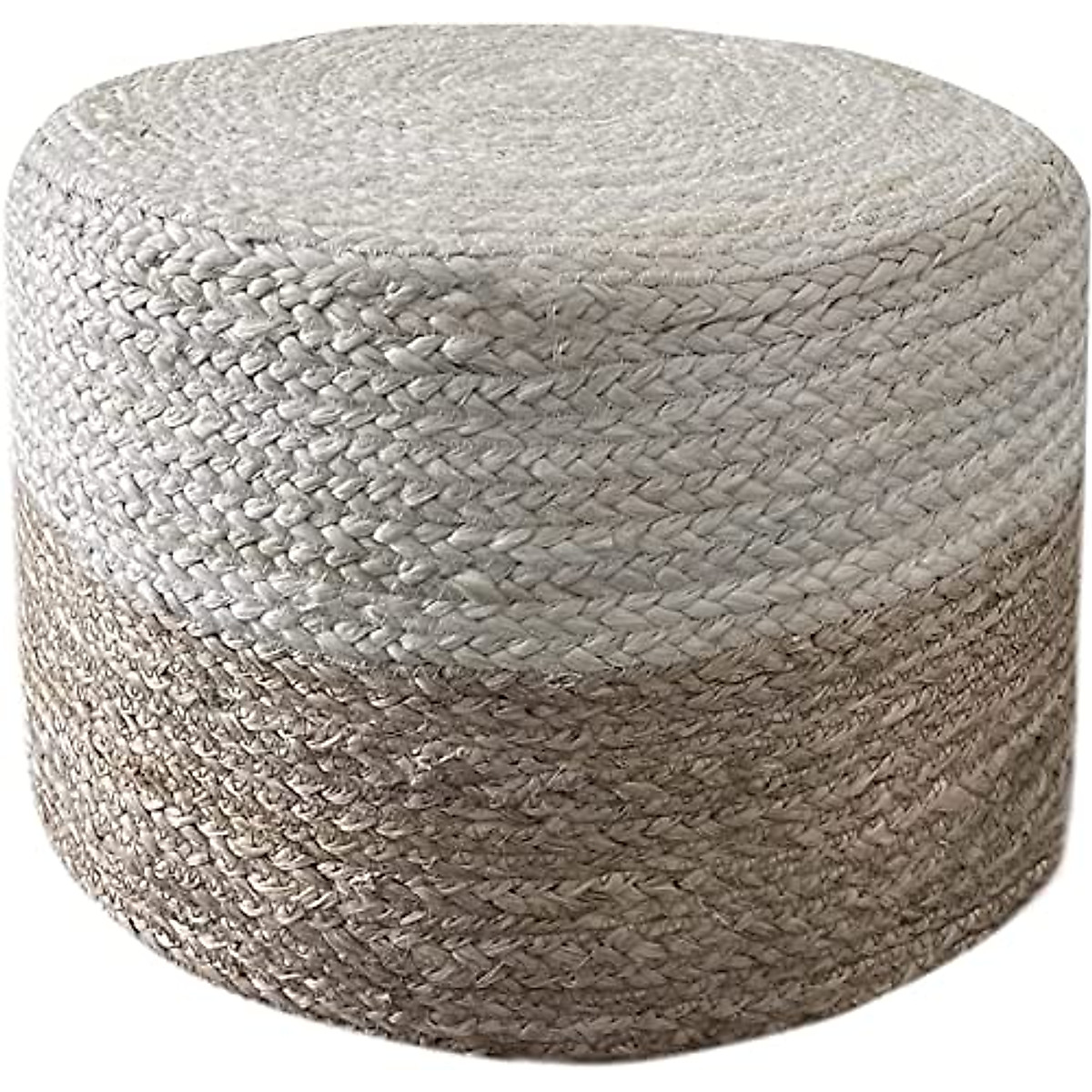S & L Homes Pouf Ottoman - 100% Jute Braided Footrest Pouf Hand Knitted Traditional Cord Boho Pouffe for Living Room, Bedroom, Nursery, Patio, Lounge Colorblock - Natural Ivory (20”x20”x10”)