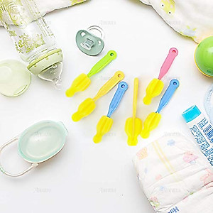 AUEAR, Milk Bottle Nipple Brushes Pacifier Sponge Cleaning Small Brush Cleaner Set for Bottles and Accessories (8 Pcs)