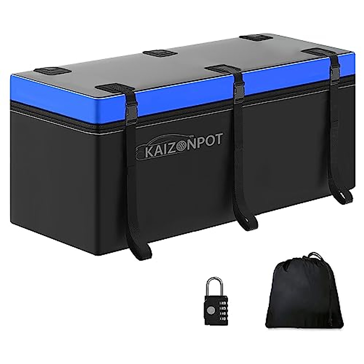 KAIZONPOT Hitch Cargo Carrier Bag Waterproof 16 Cubic Feet 58" x 19" x 24" Cargo Carrier Bag Waterproof Hitch Cargo Boxes with Luggage Lock Storage Bag