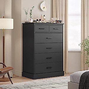 Hasuit 6 Drawer Dresser, Wood Storage Tower Clothes Organizer, Tall Chest of 6 Drawers, Large Storage Cabinet, Black Dresser for Bedroom, Hallway, Entryway