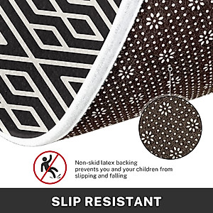 Tayney Black Geometric Kitchen Rugs and Mats Non Skid Washable Set of 2, Grid Diamond Kitchen Runner Rug, Modern Abstract Under Sink Mats for Kitchen Floor Decor