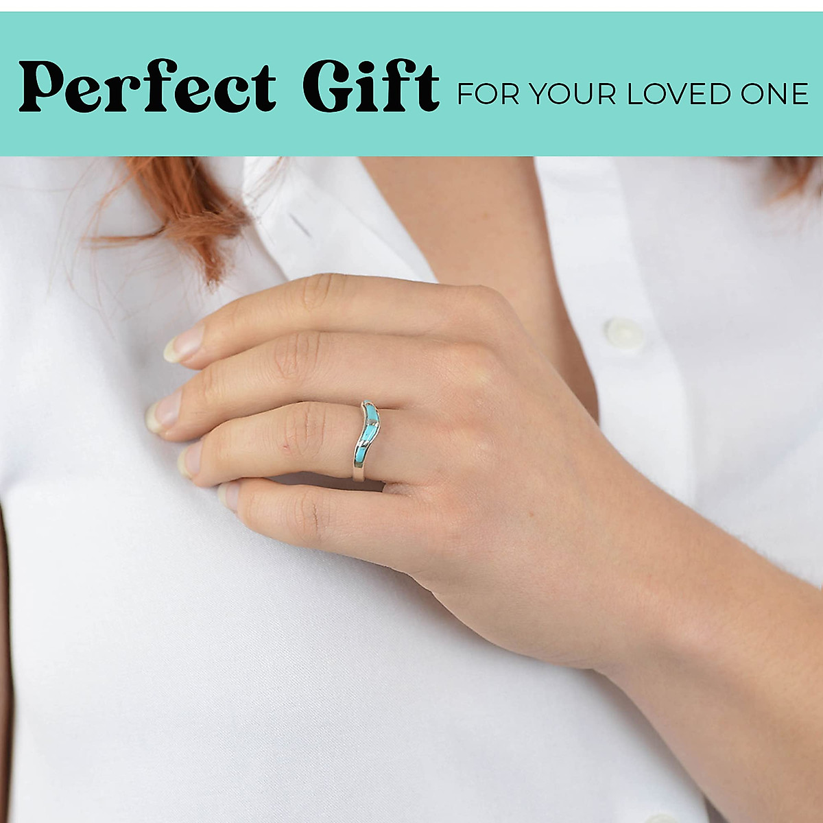 Shop LC Santa Fe Style Turquoise Ring for Women 925 Sterling Silver Band Boho Western Jewelry Gifts for Women Promise Rings Size 8 Birthday Gifts