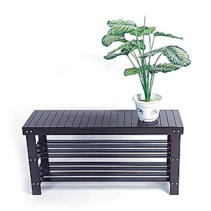 Tenozek 3-Tier Entryway Bench Shoe Bench and Shoe Shelf Bamboo Shoe Rack Organizer Shoe Storage for Hallway Bathroom Living Room Garden (3-Tiers 90CM, Coffee)