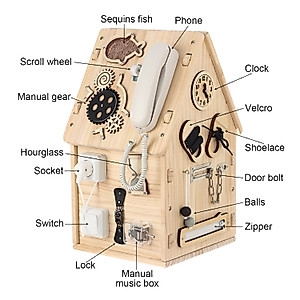 Montessori Busy House, Wooden Busy Board Toy for Toddlers, Preschool Learning Educational Toys, Sensory Board for Life Skills and Fine Motor Skill Learning, Best Gifts for 3+ Year Old Boys & Girls