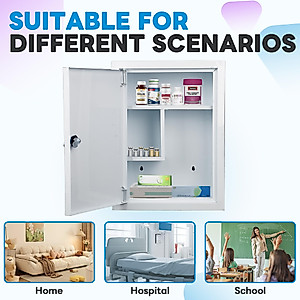 Suuiwau Medicine cabinet with lock, Wall Mount cabinet, Large Capacity Medical lock box, Wall cabinet, Lockable medicine cabinet for Bathroom, Kitchen, School, White, USY23-0001