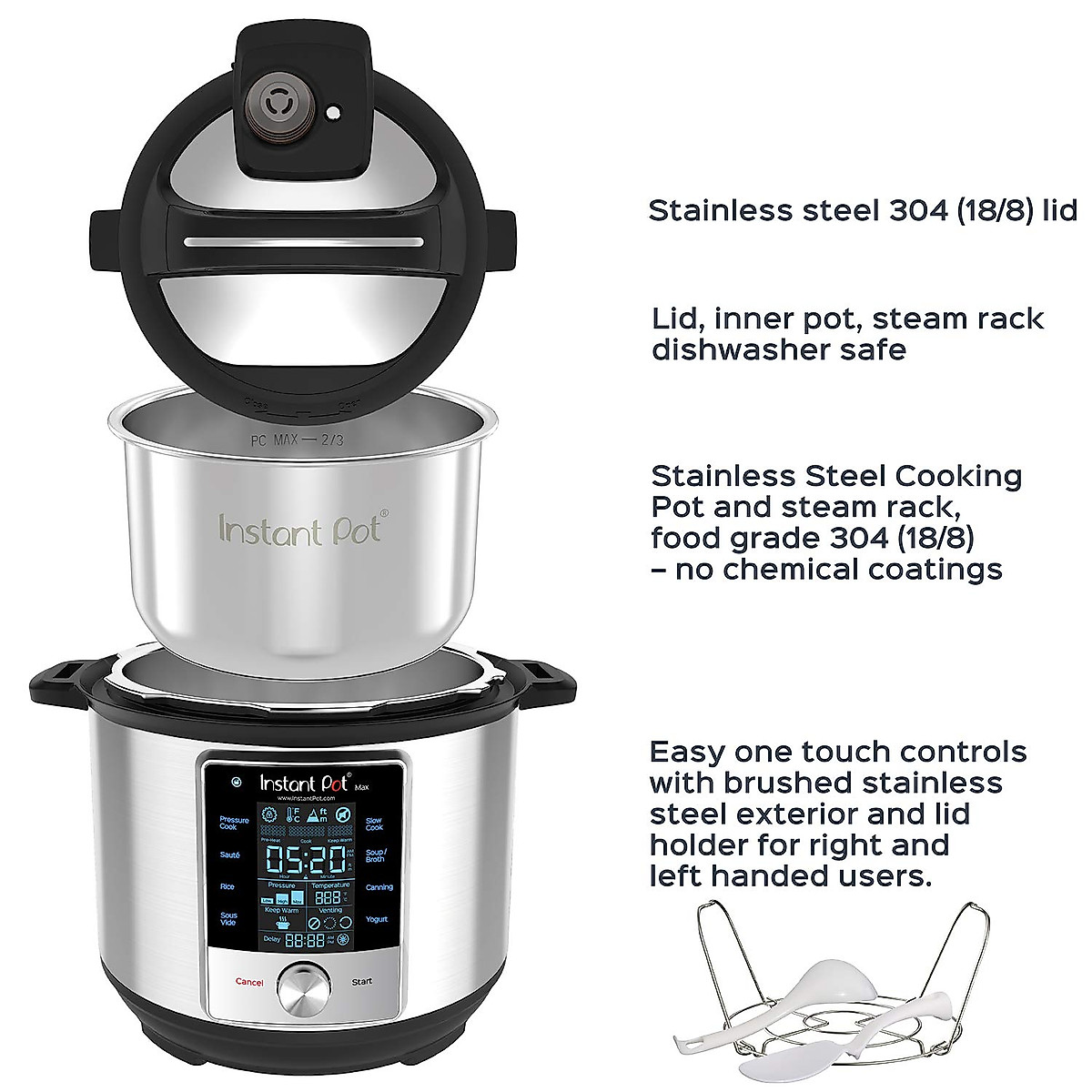 Instant Pot Max 6 Quart Multi-use Electric Pressure Cooker with 15psi Pressure Cooking, Sous Vide, Auto Steam Release Control and Touch Screen