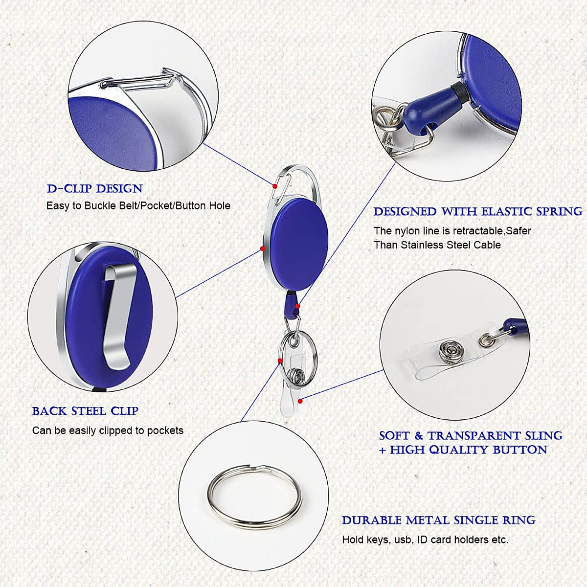 AOMIG 3PCS Retractable Badge Reel with Carabiner Badge Holder, Badge Reels Retractable Heavy Duty with Carabiner Reel Clip and Ring, Badge Holders for ID Card Key Keychain(Pink&Purple&Blue)