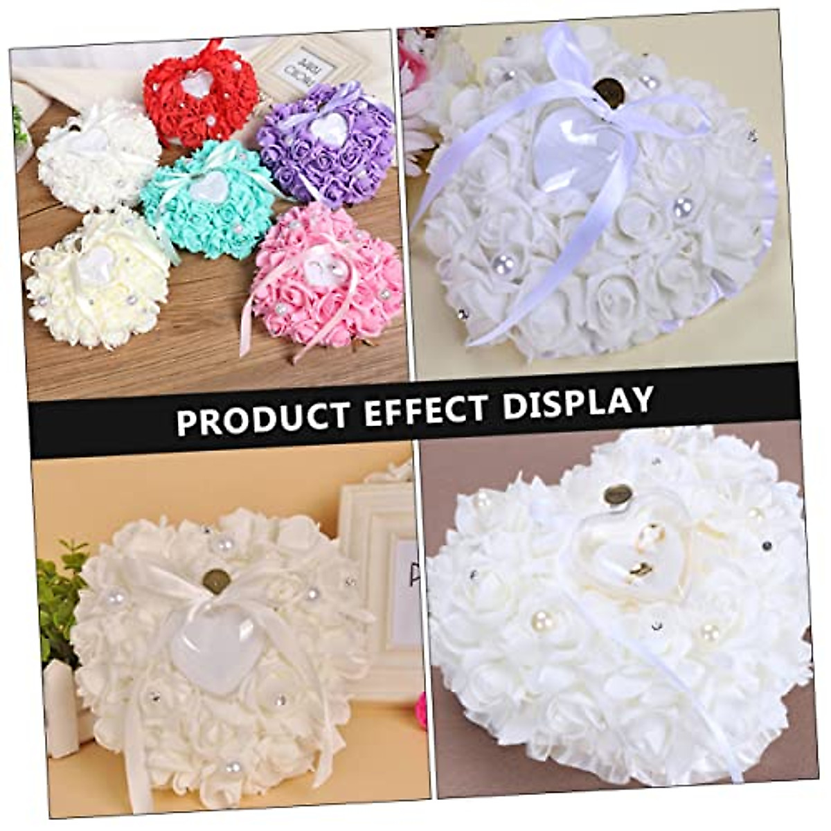 HONMEET 3 Pcs Ring Pillow Wedding Decor Heart Decor Heart Ring Wedding Gift Ring Box Rose Flower Ring Tray Heart Ring Box Bride Ring Pillow Heart Shape Ring Pillow Bride White Foam Wreath