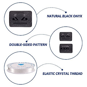 FASHEWELRY 236Pcs Natural Black Onyx & Agate Beads 8mm Round Gemstone Loose Beads with Elastic Crystal Thread DIY Gemstone Bracelet Making Kits for DIY Bracelet Necklaces Jewelry Making