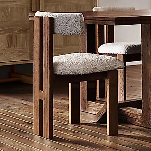 KLOVIA Mid Century Dining Chairs Set of 4 Comfortable PU Wooden Side Chairs with Sherpa Upholstered Curved Open Back Farmhouse Kitchen Chairs Set for Indoor/Living Room/Anteroom, Brown (A01)