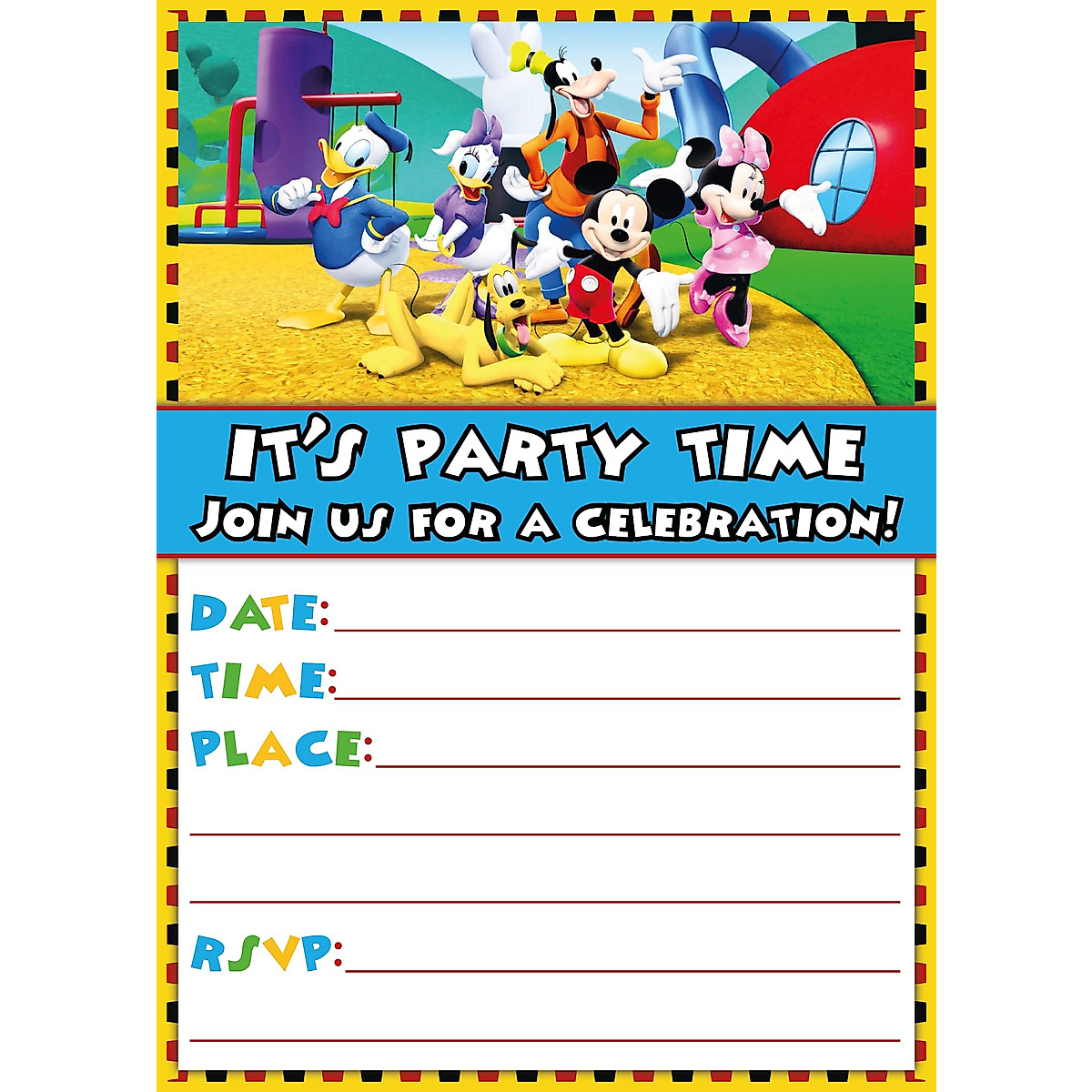 Set of 20 Mick Mous-Themed Happy Birthday Invitation Cards & Envelopes - Lightweight (240g), Postcard Style Invites for the Perfect Party Pack