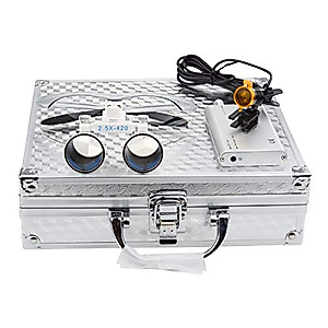 2.5X Binocular Loupes 420mm Optical Glasses +3W LED Headlight Lamp with Filter + Aluminum Box Silver
