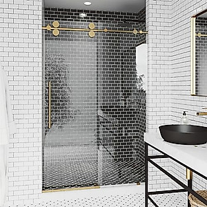VIGO Adjustable 56-60" W x 74" H Elan Frameless Sliding Shower Door with Clear Tempered Glass, Reversible Handle in Matte Brushed Gold