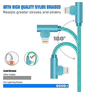 Jeercor Lightning Cable 10FT MFi Certified iPhone Charger 90 Degree Nylon Braided Fast Charging Long for iPhone 12/12pro/11/11pro/XS/MAX/XR/X/8P/8/7P/7/6（3-Pack）